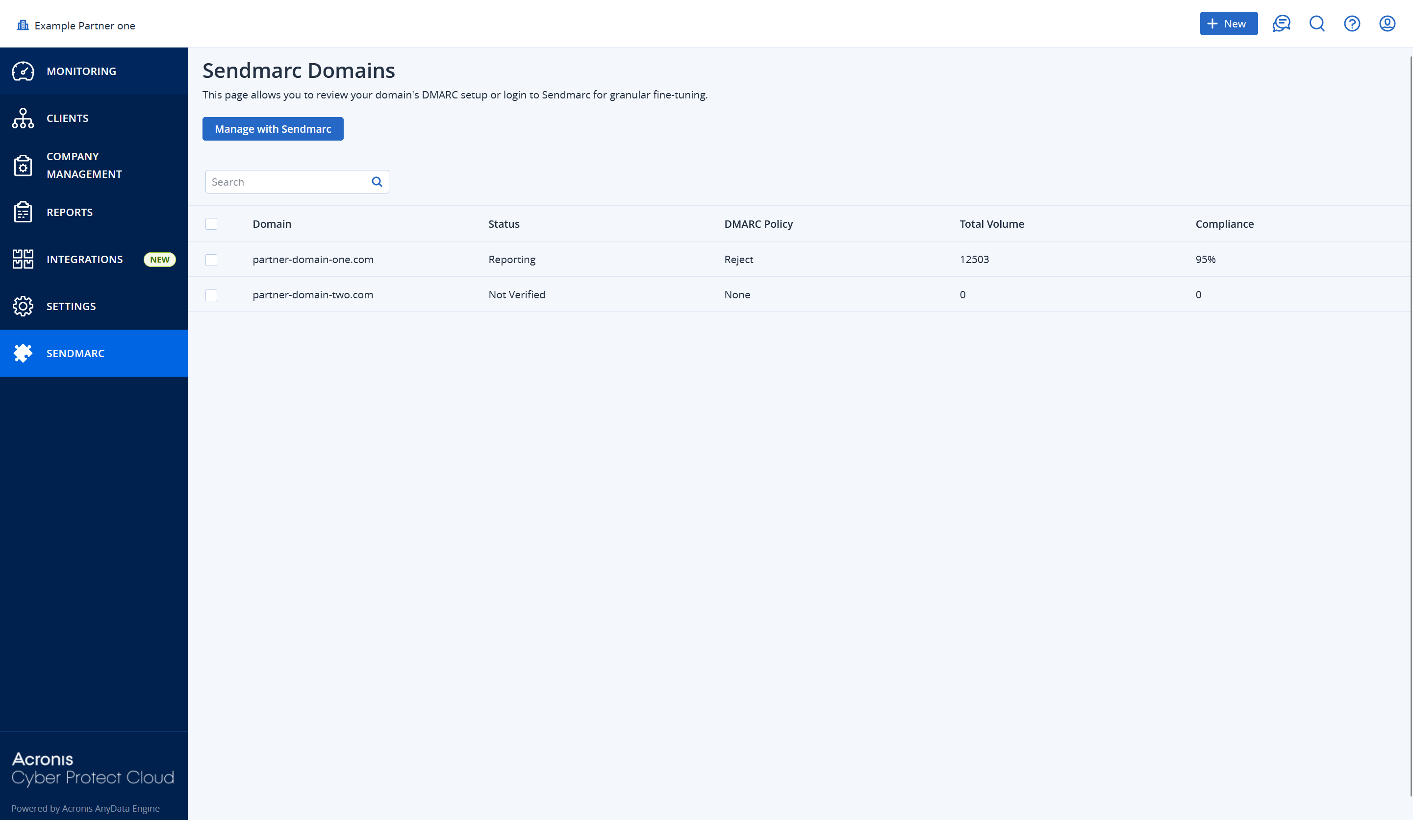 View Sendmarc Data in the Acronis Portal